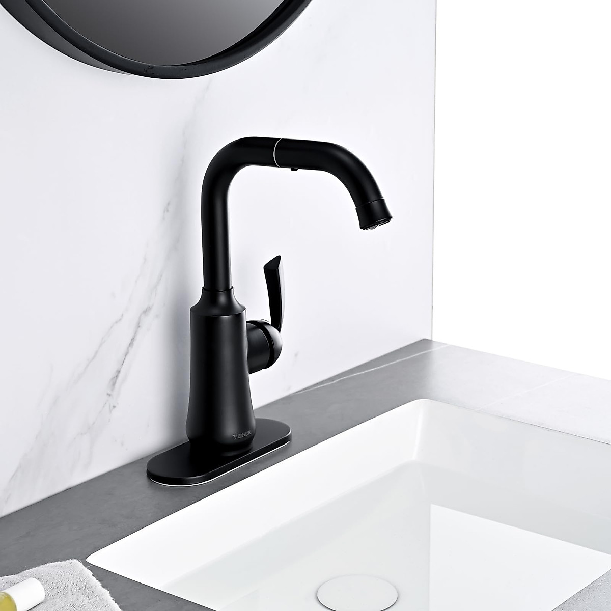 6 Inch Faucet Deck Plate for Bathroom Sink - Universal Fit for 1 Hole or 3 Hole 4 Inch Centerset Basins - Escutcheon Faucet Plate - Stainless Steel Faucet Hole Cover(Matte Black)