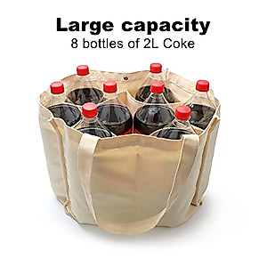 Extra Large Canvas Grocery Shopping Bags, 17.7"X13.7"X7.8" Grocery Bags for Reusable Shopping/with Bottle Sleeves/Cloth Tote/Organic Cotton Washable & Eco-friendly/Heavy Duty Sturdy with Handles