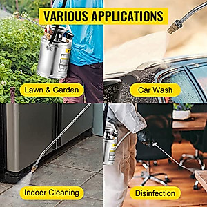 Happybuy 1 Gallon Stainless Steel Sprayer, 12" Wand & 3FT Reinforced Hose, Hand Pump Sprayer with Pressure Gauge, Safety Valve & Adjustable Nozzle, Garden Weed Sprayer for Lawn, Gardening, Sanitizing