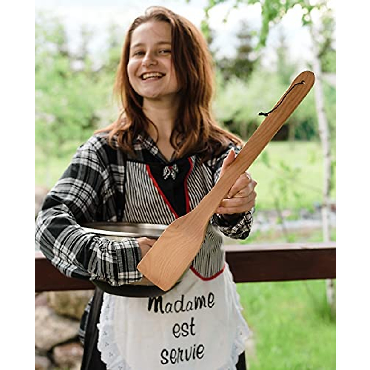 ECOSALL Large Wooden Spoon - 18-inch Heavy Duty Cajun Stir Paddle for Cooking in Big Pots & Wall Décor - Big Spoon For Brewing, Grill, Mixing, Stirring - Solid Natural Hard Wood Long Spatula.