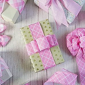 MEEDEE Pink Gingham Christmas Ribbon Wired Plaid Check 2.5 Inch X 10 Yards Burlap for Crafts Decoration Bows Making Flower Wreath Floral Bouquet Gift Wrapping