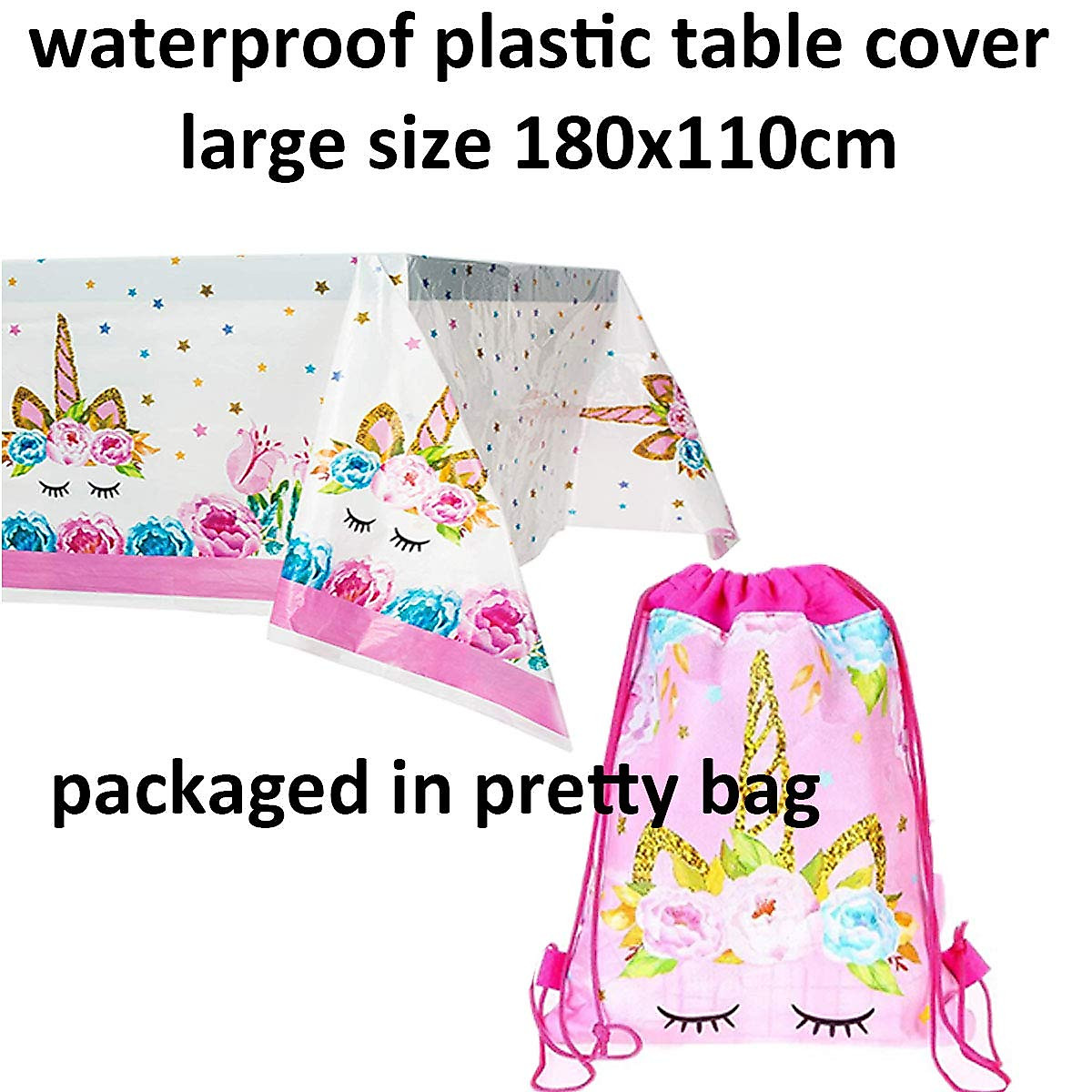 ZSNICE Unicorn Birthday Decorations Pack Supplies Tableware for 16 Guests, 1*Table Cloth/Cover, 16*Cups, 16*Plates, 16*Napkins, 1*Happy Birthday Banner, 1*Huge Size Unicorn, 10*Pink Balloons