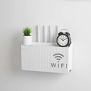 Wall Mounted Wireless WiFi Router Shelf Storage Box, ABS Plastic Cable Storage Box, Hanging Power Decor Stripe Bracket Box for Home Room Power WiFi Router Art Shelf Decor