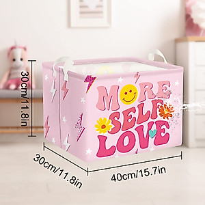 Clastyle Pink Mothers Day Gift Basket Flower Star Love Preppy Shelf Basket Rectangle Clothes Books Toys Chest