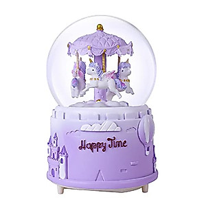 Unicorn Snow Globe for Kids,80MM Water Globe Plays Tune Carousel Music Box with Colored Lights,Unicorn Snow Globe Birthday Anniversary Wife Daughter Girlfriend