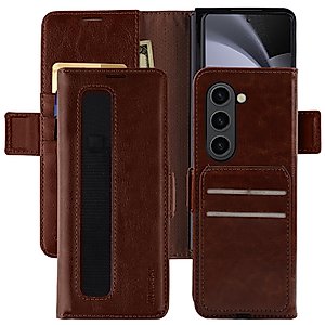 MONASAY Galaxy Z Fold 5 5G Wallet Case with S Pen Holder, Flip Folio Leather Cell Phone Cover with RFID Blocking Credit Card Holder for Samsung Galaxy Z Fold 5, Brown