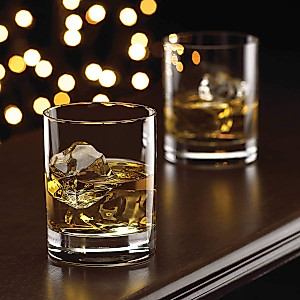 Lenox Tuscany Classics Cylinder DOF Whiskey Glasses with Pineapple Engraving/Set of 4 Engraved Crystal Rocks Glasses for Bourbon, Scotch, Rye, Clear