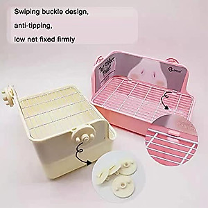 JAYCCON 5-in-1 Rabbit Litter Box with Hay Food Feeding Set, Bunny Toilet Potty with Small Pet Hay Feeder Bag and Water Food Feeding Bowl for Rabbit Guinea Pig Chinchilla ((Medium(Pink)))