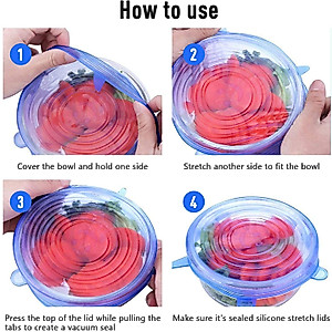 JIGUOOR Silicone Stretch Lids, 6 Pack Reusable Silicone Lids, Durable Food Storage Silicone Covers for Bowl, 6 Sizes to Meet Most Containers to Keep Food Fresh, Microwave Safe - Easy Clean