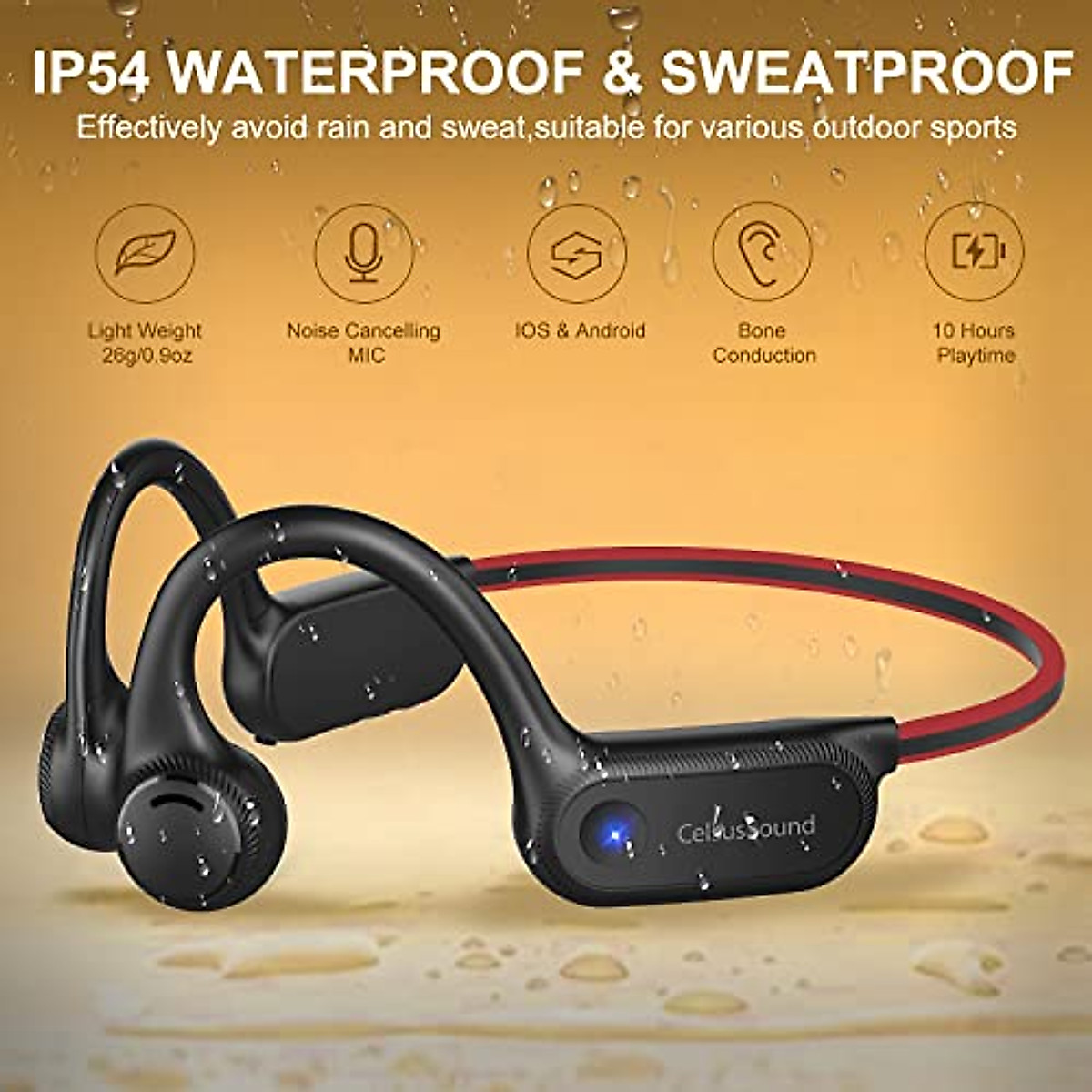 S100 Bone Conduction Headphones,Open Ear Headphones with Built-in Mic, Bone Conduction Headphones Bluetooth 5.2,10H,Sweatproof Sports Headsets.