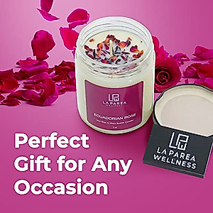 La Parea Wellness - Ecuadorian Rose Shea Butter & Soy Candles for Aromatherapy & Relaxation, Natural Calming Candle Scents, Massage Candles for Couples, Christmas Candles, 25-Hour Burn Time, 7 oz