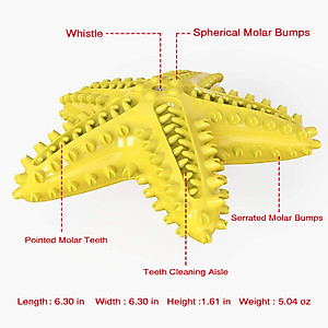 ANROD Dog Toothbrush Chew Toys for Aggressive Chewers Large Breed,Squeaky Talking Dogs Toy,Rubber Indestructible Tough Teeth Cleaning Stick for Small Dogs Dental Care (Yellow Starfish)