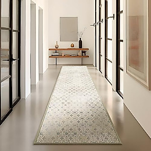 Phantoscope Hallway Runner Rug 2'x6' - Boho Washable Non-Slip Kitchen Rug Runner Ultra-Thin Geometry Distressed Accent Throw Rug for Entryway Laundry Bathroom Bedroom, Teal Floral/Beige