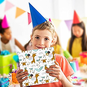 Birthday Wrapping Paper for Baby Boys Kids Girls, Giraffe Design Gift Wrapping Paper, Cute Animals 7 Sheets Folded Flat 20x28 inches per Sheet for Birthday Party Baby Shower Kindergarten