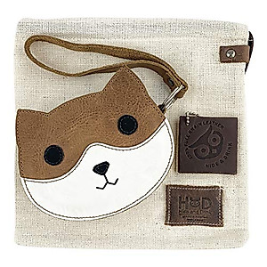 Hide & Drink, Small Cat Face Clutch Handmade from Full Grain Leather - Minimalist Purse to Carry Money, Change, Cards - Mini Pouch with Zipper - Single Malt Mahogany