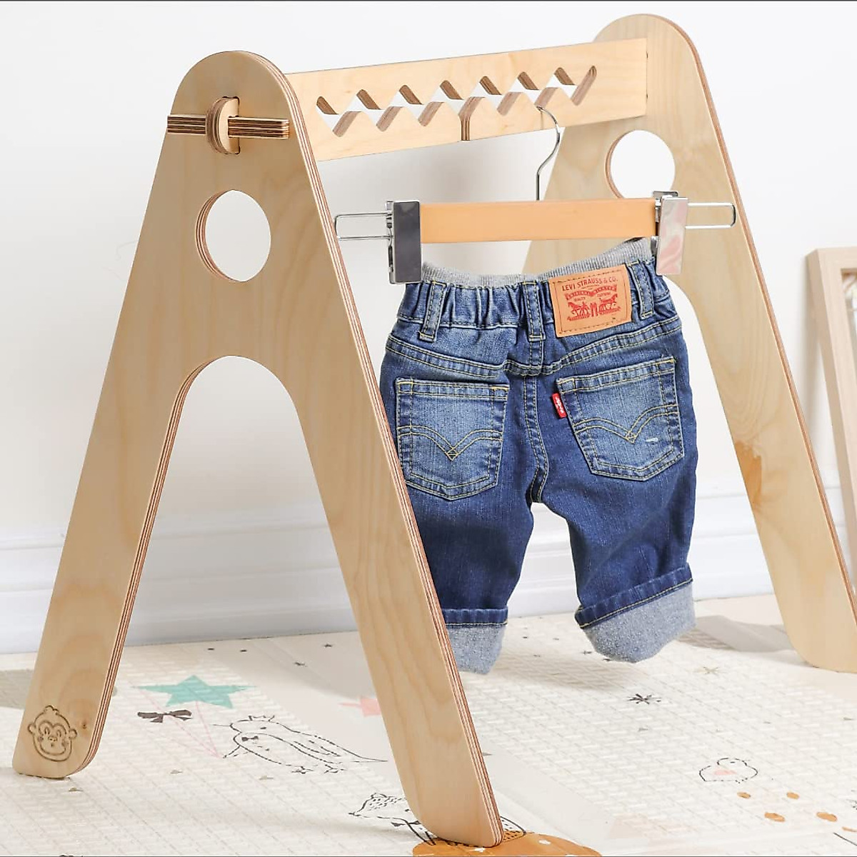 Habitual Monkey Wooden Baby Play Gym with 4 Baby Toys, Montessori Toys, Boho, Cute, Sturdy, Eco-Friendly and Non-Toxic - Babies, Infants