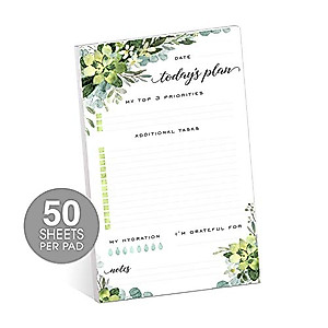 Boho Greenery Sticky Note Daily to-Do Planner - 50 Pages for Daily Tasks, Notes, Scheduling and Water Intake (6" x 10")
