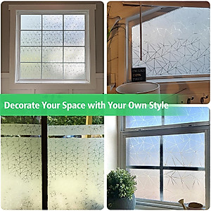 Windimiley Window Privacy Film Frosted Glass Window Clings: Bathroom Geometry Frosting Decorative Static Cling UV Sun Blocking Heat Control Home Window Tint Removable Door Cover(17.5 x 78.7 in,Pure)
