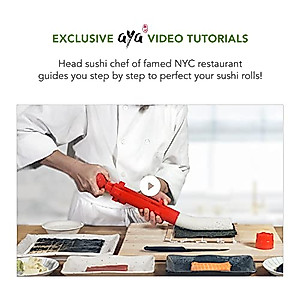 aya Sushi Making Kit - Original Bazooka Kit - Sushi Knife - Video Tutorials - Sushi Maker - 2 Bamboo Mats - Paddle Spreader - 5 x Chopsticks