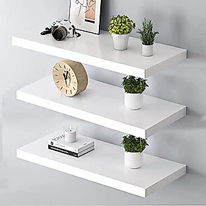 Set of 3 Floating Shelves,Wall Mounted Floating Storage Shelves,White Finish Wall Mount Shelf Sets, Wood Wall Shelves for Decor and Display,Be Used for Kitchen, Bathroom,Living Room, Bedroom and More.