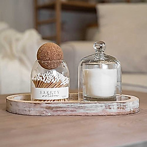Decorative White Safety Wooden Match Holder | Cute Glass Bottle Jar for Lighting Candles | Premium Long 3” Bulk Long Matchsticks | 135 Matches in Cloche with Striker | Home Decor Family Room