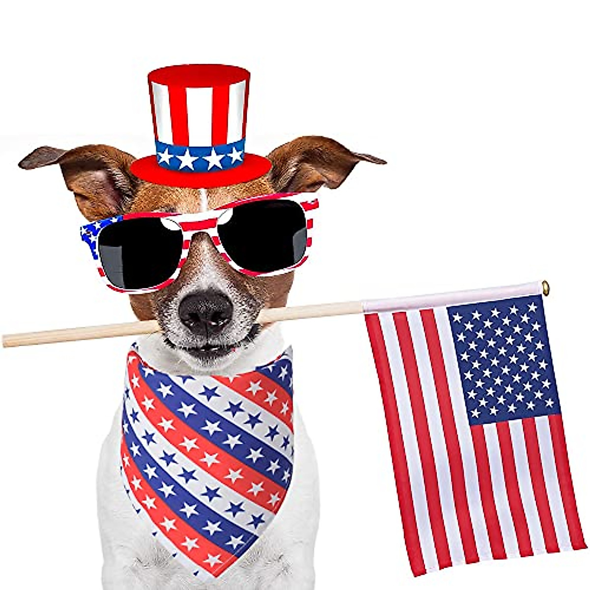 ADOGGYGO 4 Pack American Flag Dog Bandana Triangle Dog Scarf 4th of July Bandana for Small Medium Dogs Pets