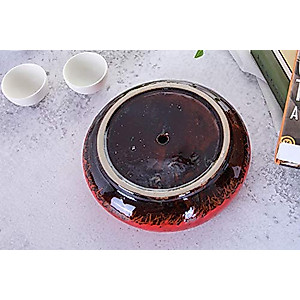 VanEnjoy 7.3 inch Round Large Shallow Succulent Ceramic Glazed Planter Pots with Drainage Hole, Bonsai Pots Garden Decorative Cactus Stand Flower Container (Red)