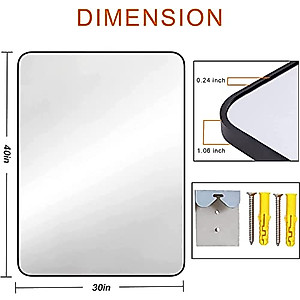 MEETDH Bathroom Mirror 30x40, Black Metal Mirror for Wall 30 x 40 inch, Rectangle Wall Mounted Mirror, Large Vanity Mirror, Wall Mirror for Bedroom, Living Room