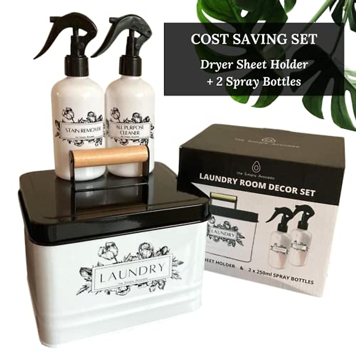 Dryer Sheet Holder Spray Bottles Set, Farmhouse Decor Fabric Softener Dispenser for Laundry Room Organization and Storage, 2 Pack Spray Bottles for Cleaning Solutions, House Warming Gifts New Home