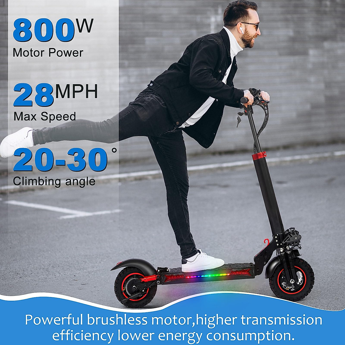 TYOKUM Electric Scooter Adults With Seat - 800W Adults Electric Scooter Up to 28MPH & 34Miles Range Fast Electric Scooter,48V 18Ah Electric Scooter for Adults Commuter Foldable Escooter with 10''Tires