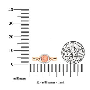 Dazzlingrock Collection 10K 5 MM Cushion Morganite & Round Diamond Bridal Halo Engagement Ring, Rose Gold, Size 9.5