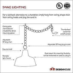 Design House 517565 Millbridge Traditional 1-Light Indoor Hanging Swag Light with Alabaster Glass Shade for Living Dining Room Bar Area, Satin Nickel Finish