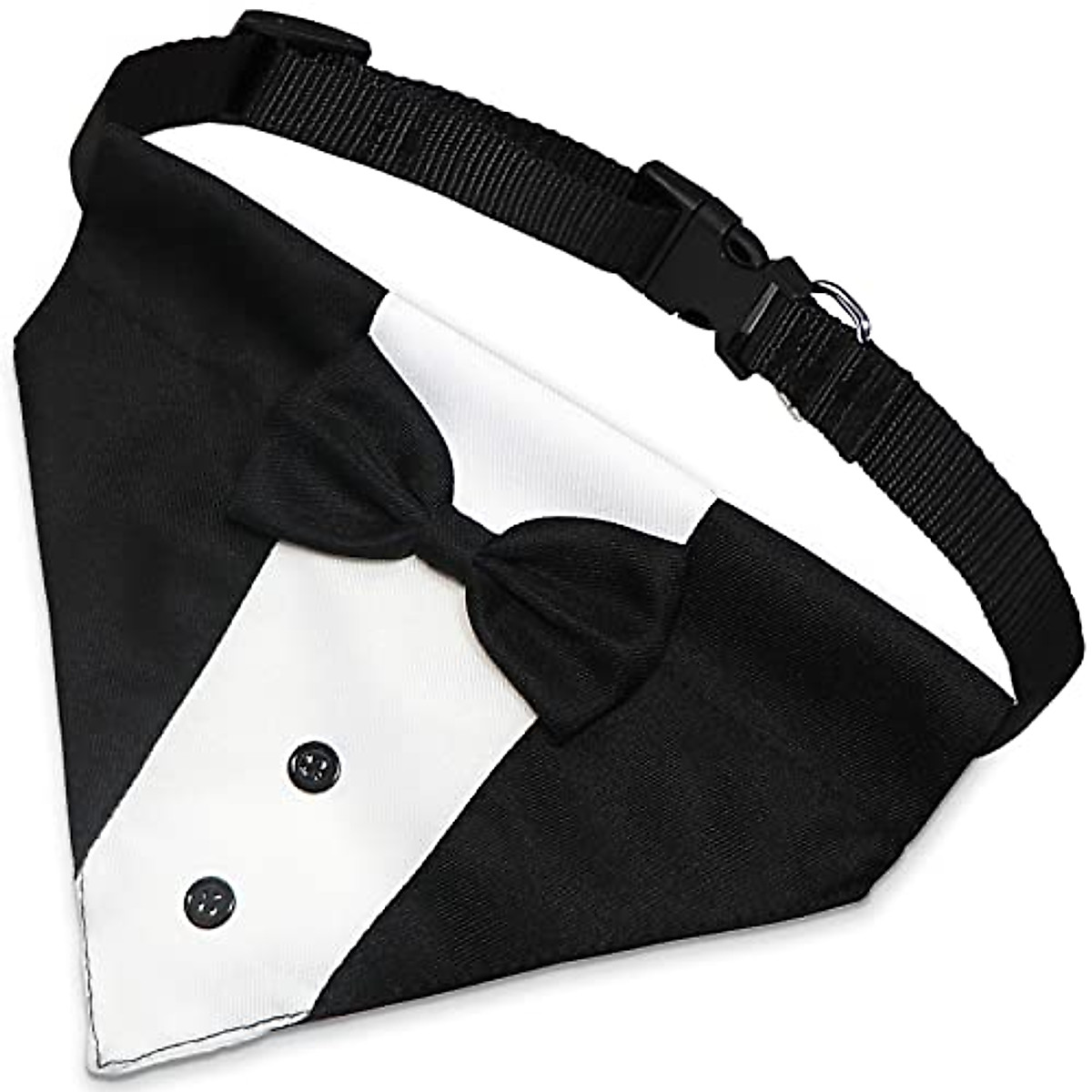 GOYOSWA Dog Tuxedo Dog Suit Dog Wedding Bandana Collar with Bow Tie, Adjustable Dog Tux Formal Dog Costumes, Engagement Birthday Gifts for Small Medium Large Dogs Pets (Large: Neck 15”-25”)