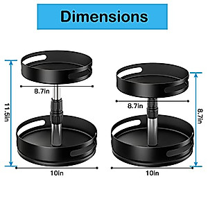 Lazy Susans Organizer 2 Tier Metal Steel, Turntable Height Adjustable, SAYZH Rotating Spice Racks for Pantry Cabinet Cupboard Table, 10 inch, Black