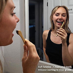 Teeth Whitening Natural Bamboo Toothbrush with Bamboo Charcoal Infused Bristles (Pack of 12 Toothbrush) Biodegradable Eco-Friendly Medium Bristles Ergonomic Design All Natural Tooth Brush