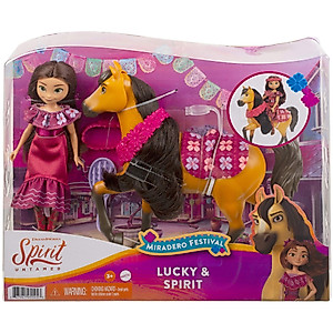 Mattel Spirit Untamed Doll & Toy Horse Set, Miradero Festival Lucky 7-inch Small Doll with Spirit (8-inch) with Long Mane & Accessories