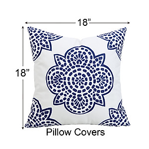 cygnus 18x18 Inch White and Navy Blue Throw Pillow Covers Floral Outdoor Waterproof for Patio Furniture Sunbrella Outside Set of 2