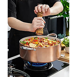 BEZIA 8 Quart Pot with Lid, Nonstick Cooking Pot with Lid, Induction Pasta Pot, Soup Pot, Large Stockpot, Stew Pot, Simmering Pot, Compatible for All Stoves, Golden