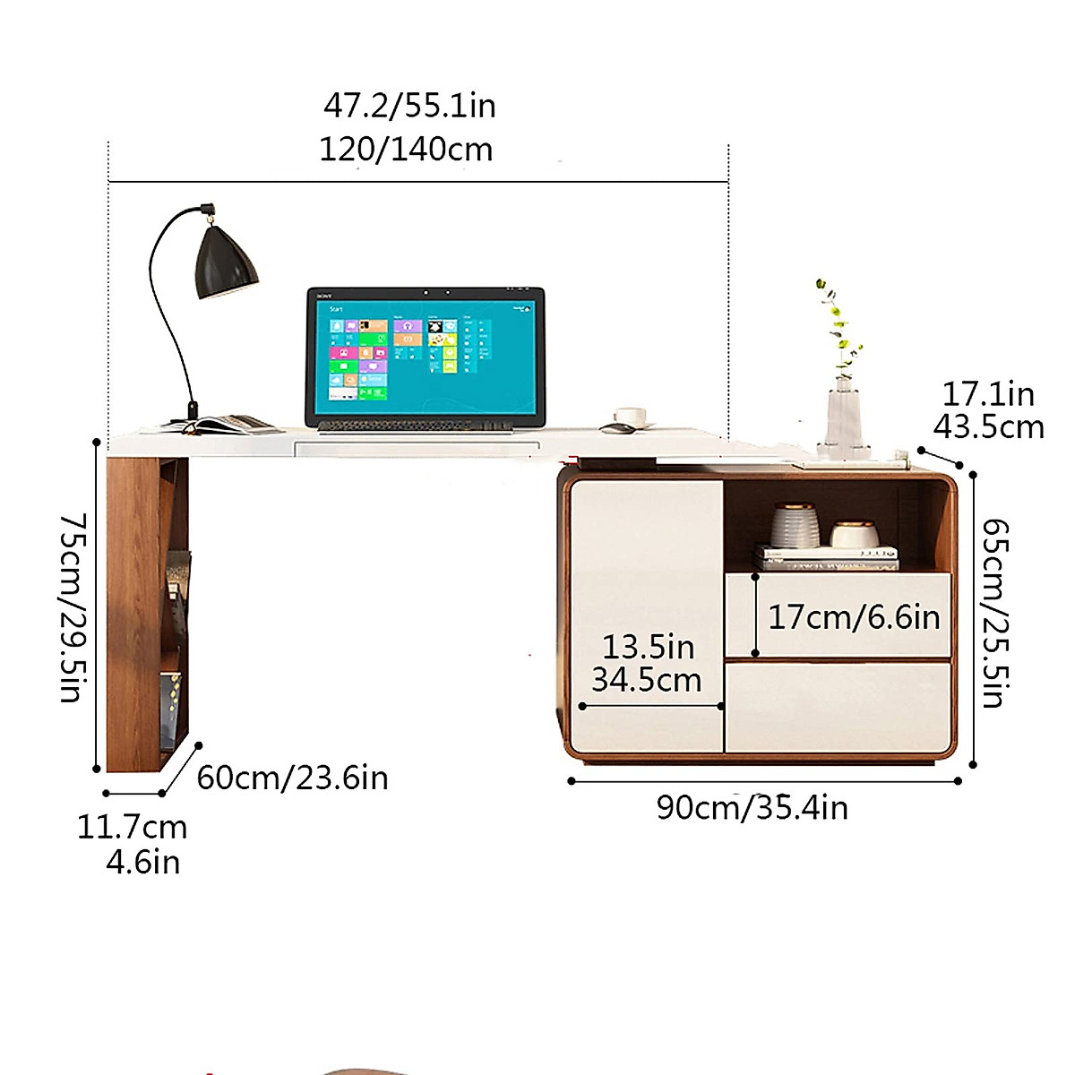 Writing Study Desk, Multifunctional Study Room Desk Home Office PC Desk Writing Table with Bookshelf And Rotatable Locker Writing Study Desk with Hidden Keyboard Tray ,Computer Workstation for Home &