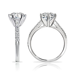 Hoops & Loops 925 Sterling Silver Round-Cut 3.00 Carat Cubic Zirconia 6-Prong-Set Solitaire Engagement Bridal Wedding Band Ring, Size 5