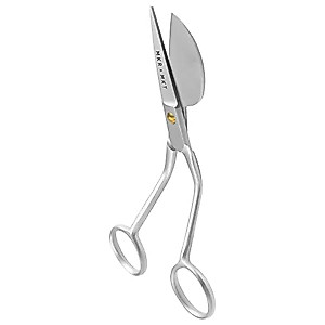 MAKER AND MARKET Applique Pelican Duckbill Blade 5.8 Inch - Double Bent Curved Offset Handle Scissors with Pouch Sleeve for Embroidery, Fabric, Thread, Knitting, Sewing, Arts & Craft (Satin Silver)