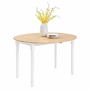 MUSEHOMEINC Farmhouse Folding Dinning Table, Round Table, Dinning Tables for Small Spaces,Drop Leaf Extendable Oval Top Kitchen Table,Space Saving Kitchen Table Dining Room,Living Room