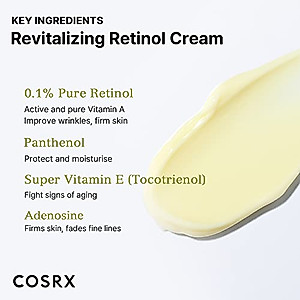COSRX Retinol 0.1 Cream, Anti-aging Cream with 0.1% Retinoid Treatment for Face, Reduce Wrinkles, Fine Lines, Signs of Aging, Gentle Skin Care for Day & Night, Not Tested on Animals, Korean Skincare