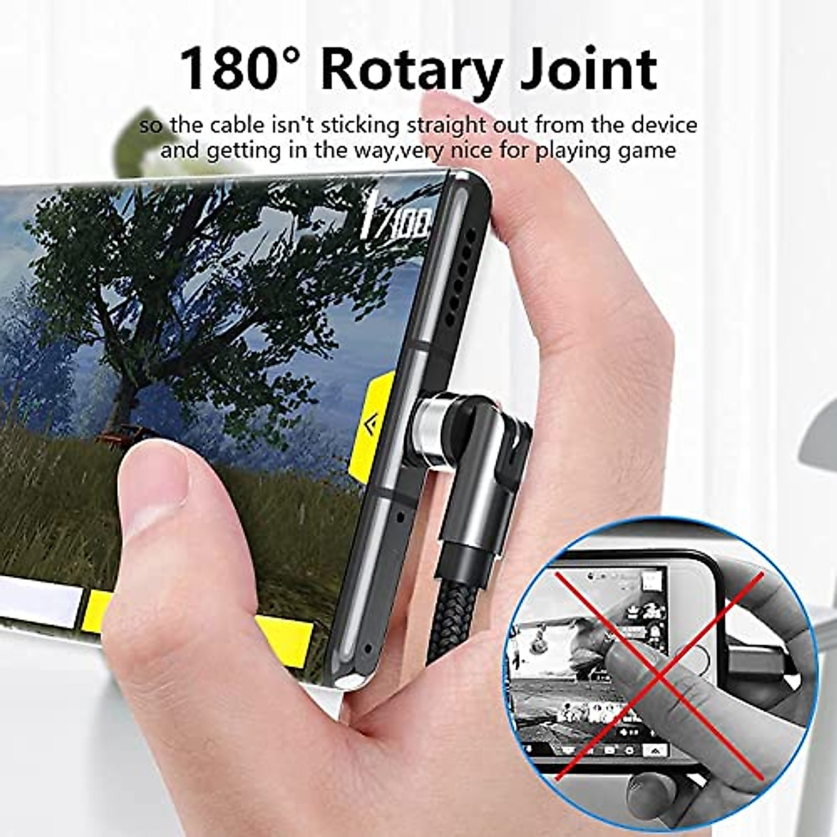 Yidawin 540° Rotating Magnetic Charging Cable, 3 in 1 Nylon Braided Magnetic Phone Charger Cable with Led Light, Compatible with Micro USB, Type C, iProduct and Most Devices [6.6ft/Black]