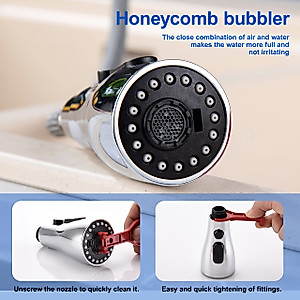 Pull Down Kitchen Faucet Sprayer Head Replacement Part, 3 Function kitchen Sink Faucet Replacement Nozzle, Spray Head for American Standard Faucets, Kohler, Hansgrohe, Grohe, Moen, Delta, Chrome