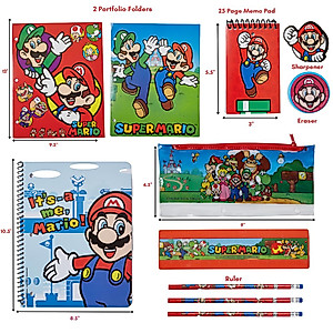 Large Clear Backpack for Kids with Super Mario Bros School Supplies Set, 16 inch Stadium Approved Transparent Bag, Red and Blue