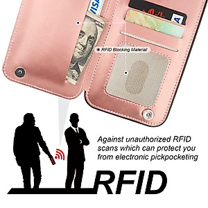 Onetop for iPhone 13 Pro Max Wallet Case with Card Holder, 360° Rotation Ring Kickstand RFID Blocking PU Leather Double Magnetic Clasp Shockproof Cover for Women and Girls 6.7 Inch (Rose Gold)