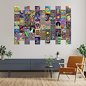 Woonkit Trippy Room Decor, Indie Room Decor, Hippie Room Decor, Indie Hippie Trippy Posters, Teen Wall Bedroom Dorm Aesthetic Poster, Photo Wall Collage Kit Pictures, Psychedelic Posters, 50PCS 4X6 INCH