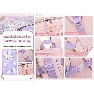 OMGDD 2PCS Kawaii Backpack Set with Lunch Bag,17.7inch Bunny Backpacks for Girls Large Capacity Aesthetic School Bag Cute Bookbags with Beaded Quicksand Pocket & Rabbit Doll,Blue