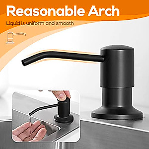 Built in Soap Dispenser for Kitchen Sink Matte Black Soap Dispenser Pump Stainless Steel Pump Head, Counter Soap Dispenser Refill from The Top with 17 Ounce PE Bottle